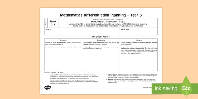 Year 3 Shapes Mathematics Differentiated Plan (Teacher-Made)