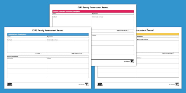 EYFS Prime Areas of Learning Termly Progress Record