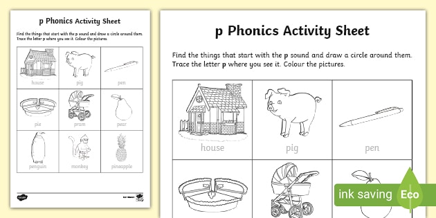 'P' Phonics Worksheet | Oral Language Junior/Senior Infants