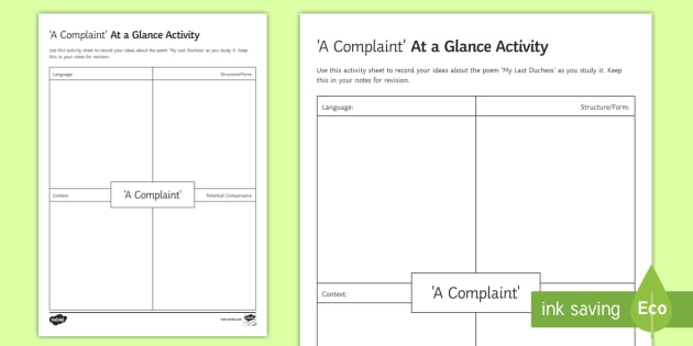 GCSE t a Glance Worksheet / Worksheet to Support Teaching on 'A ...