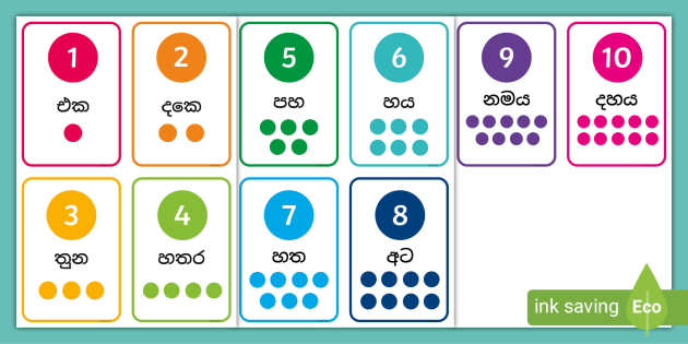 FREE! - Numbers and Words Flashcards 1 - 10 in Sinhala
