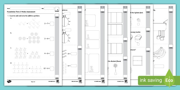 Foundation Term 3 Maths Assessment. (teacher made)