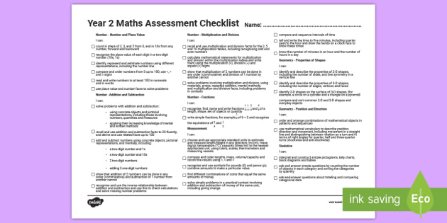 2014 Curriculum Year 2 Maths Assessment Checklist