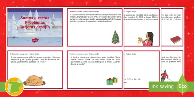 Tarjetas de desafío de matemáticas: Sumas y restas