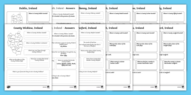 Counties of Leinster Worksheets Resource Pack (teacher made)