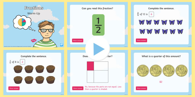 Year 2 Fractions Warm-Up PowerPoint (teacher made)