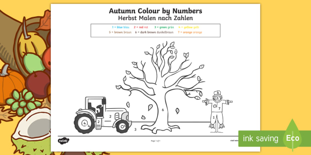 Autumn Themed Colour by Number - English/German