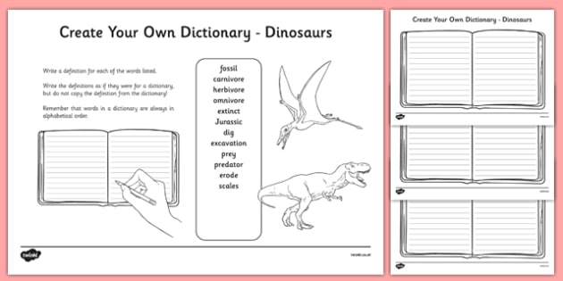 Dinosaurs Key Vocabulary Create Your Own Dictionary