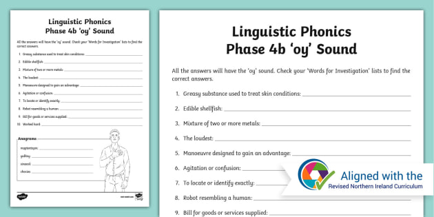 Northern Ireland Linguistic Phonics Stage 5 and 6, Phase 4b, 'oy' Sound ...