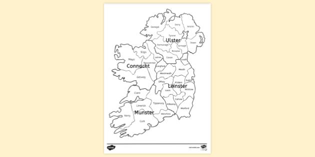 Map of Ireland Showing Counties Colouring Sheet