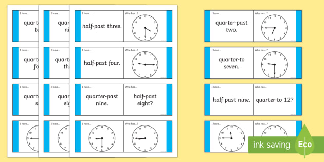 Half Past Quarter To Loop Cards Analogue Clocks