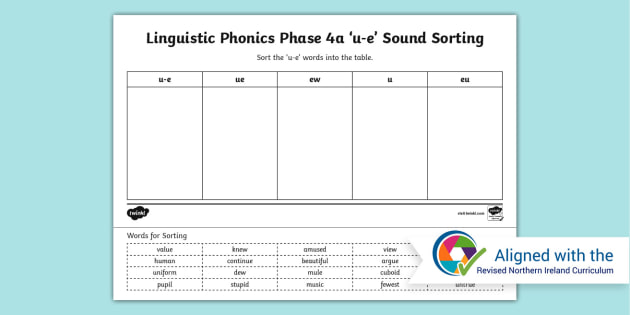 NI Linguistic Phonics Phase 4a 'u-e' Sound Sorting