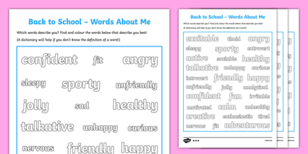 Back to School Words About Me Worksheet / Worksheet-Scottish, worksheet