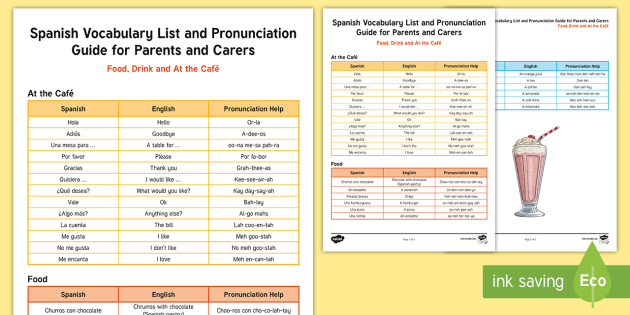 Spanish Guide to Pronunciation: At the Cafe Parent and Carer Information