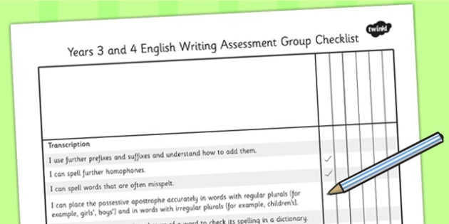 2014 National Curriculum LKS2 Years 3 and 4 Writing Assessment Checklist
