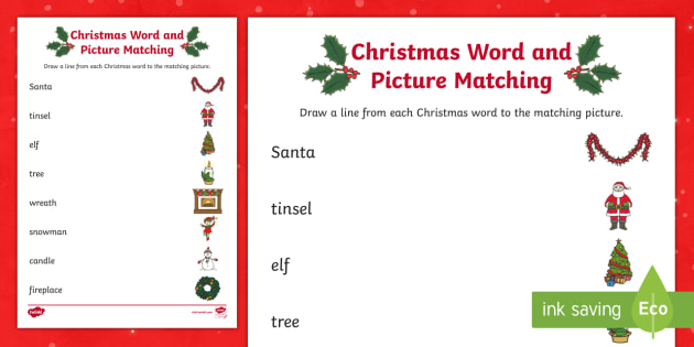 Word & Picture Matching Worksheet | Christmas Teaching Resources