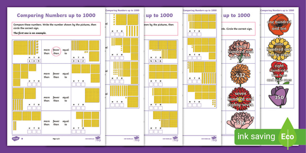 Greater Than or Fewer than up to 1000 Differentiated Worksheets