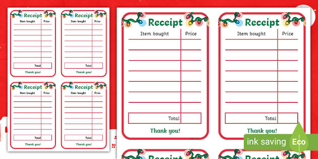 Christmas Cafe Role Play Receipt - christmas caf