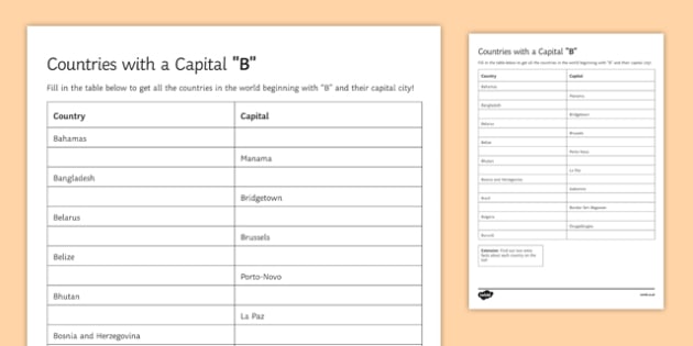 Capitals B Geography Club Worksheet / Worksheet, worksheet