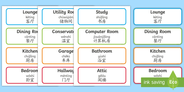 Rooms in the House Labels English/Mandarin Chinese/Pinyin - Rooms in ...
