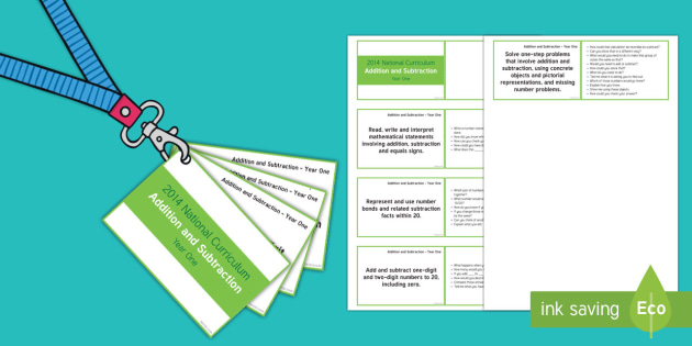 Lanyard Sized Year 1 Addition and Subtraction Objectives Cards