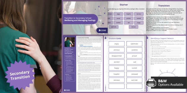 Secondary Transition Mini Lesson Pack: Wellbeing and Managing Feelings
