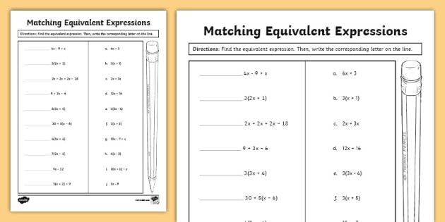 Equivalent Expressions Worksheet 5th Grade