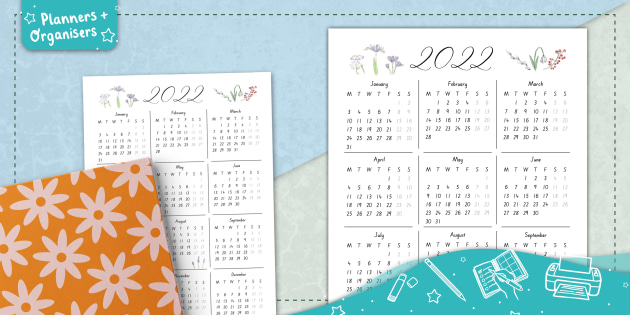 Calendar Tabs| Diary Inserts | Seasonal Flowers