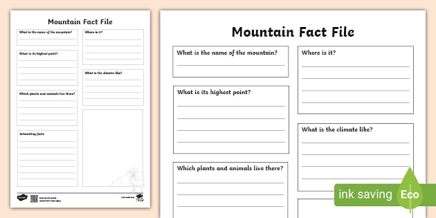 Mountain Fact File Template (creat de profesori)