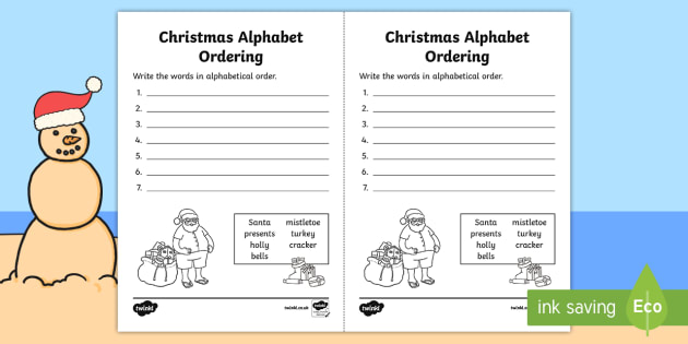 Christmas Alphabet Ordering Worksheet (teacher made)