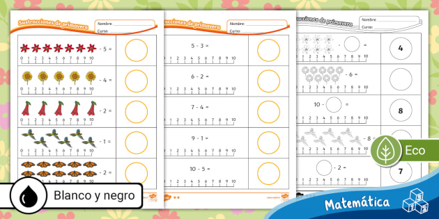 Hojas De Trabajo De Resta De Primavera Dibujo De Resta Actividad