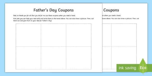 Father's Day Editable Coupon Activity - NI Father's Day 2017 help chore Dad