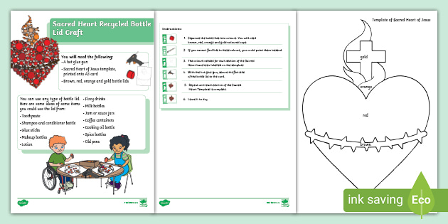 Sacred Heart Recycling Craft for Children - Bottle Lid Craft