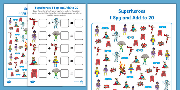 👉 Superheroes I Spy and Add to 20 (teacher made)