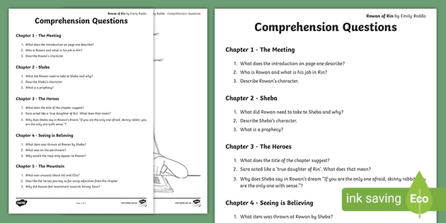 Rowan of Rin Comprehension Questions Activity