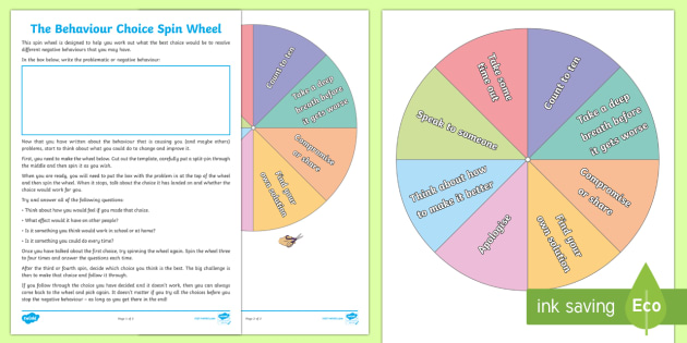 * NEW * Behaviour Choice Spin Wheel Activity - young people