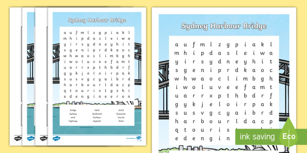 Sydney Harbour Bridge Upper Primary Word Search
