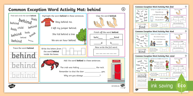 Cursive Year 2 Common Exception Word Activity Mat Pack 5