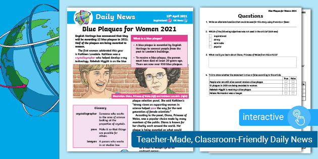 News Story for Children Aged 7-9: Blue Plaques for Women