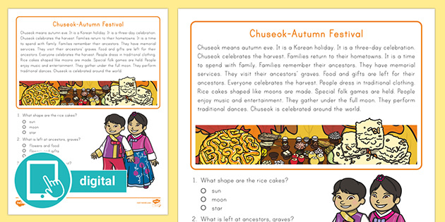 First Grade Chuseok-Autumn Festival Reading Comprehension