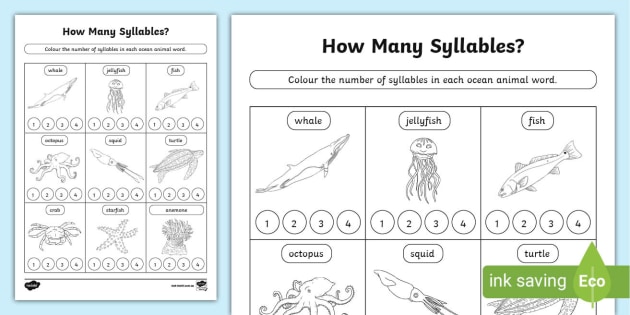 How Many Syllables? Ocean Animals Activity Sheet | Twinkl