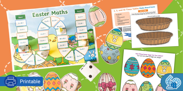 KS1 Easter Maths Board Game for Year 2 Times Tables
