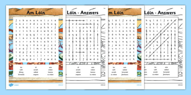 Irish Gaeilge Am Lóin Word Search (Teacher-Made)