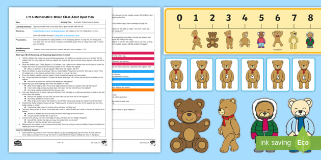 EYFS Maths: One More Teddy Comes to School Whole Class Adult Input Plan and