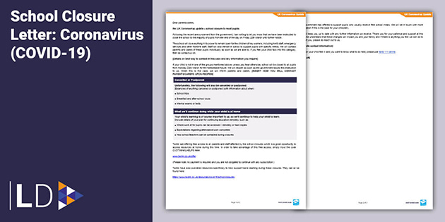 School Closure Letter: Coronavirus (COVID-19) (teacher made)