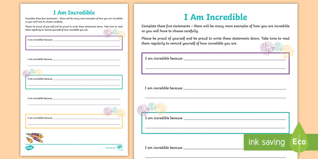 I am Incredible ... Worksheet