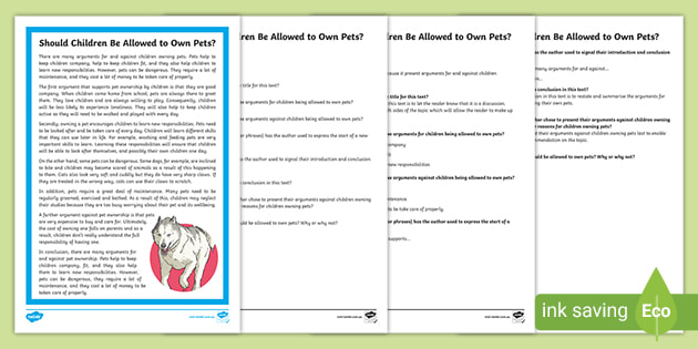 Should Children be Allowed to Own Pets? Persuasive Reading Comprehension