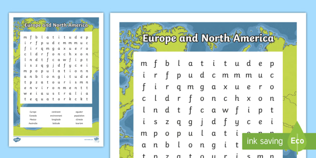 Europe and North America Word Search (teacher made)