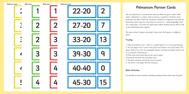 Add and Subtract Tens Partner Cards Game Pack