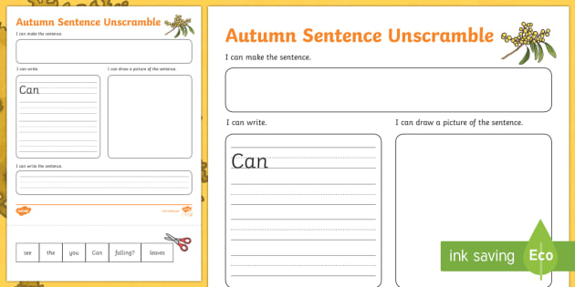 Autumn Sentence Unscramble (teacher made)